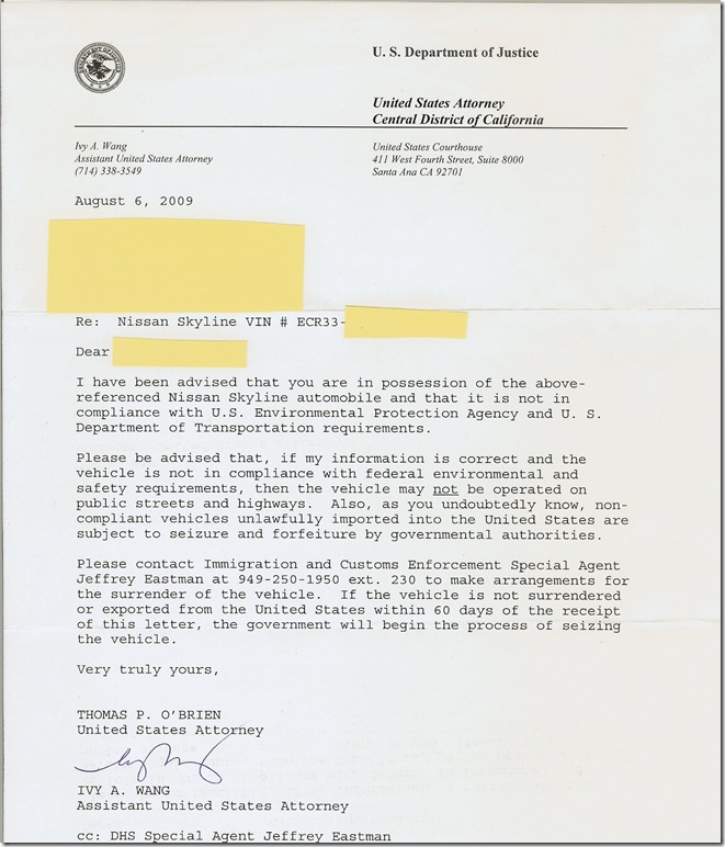 Vehicle Import and Car Importing FAQ: US Department of Justice Letter ...